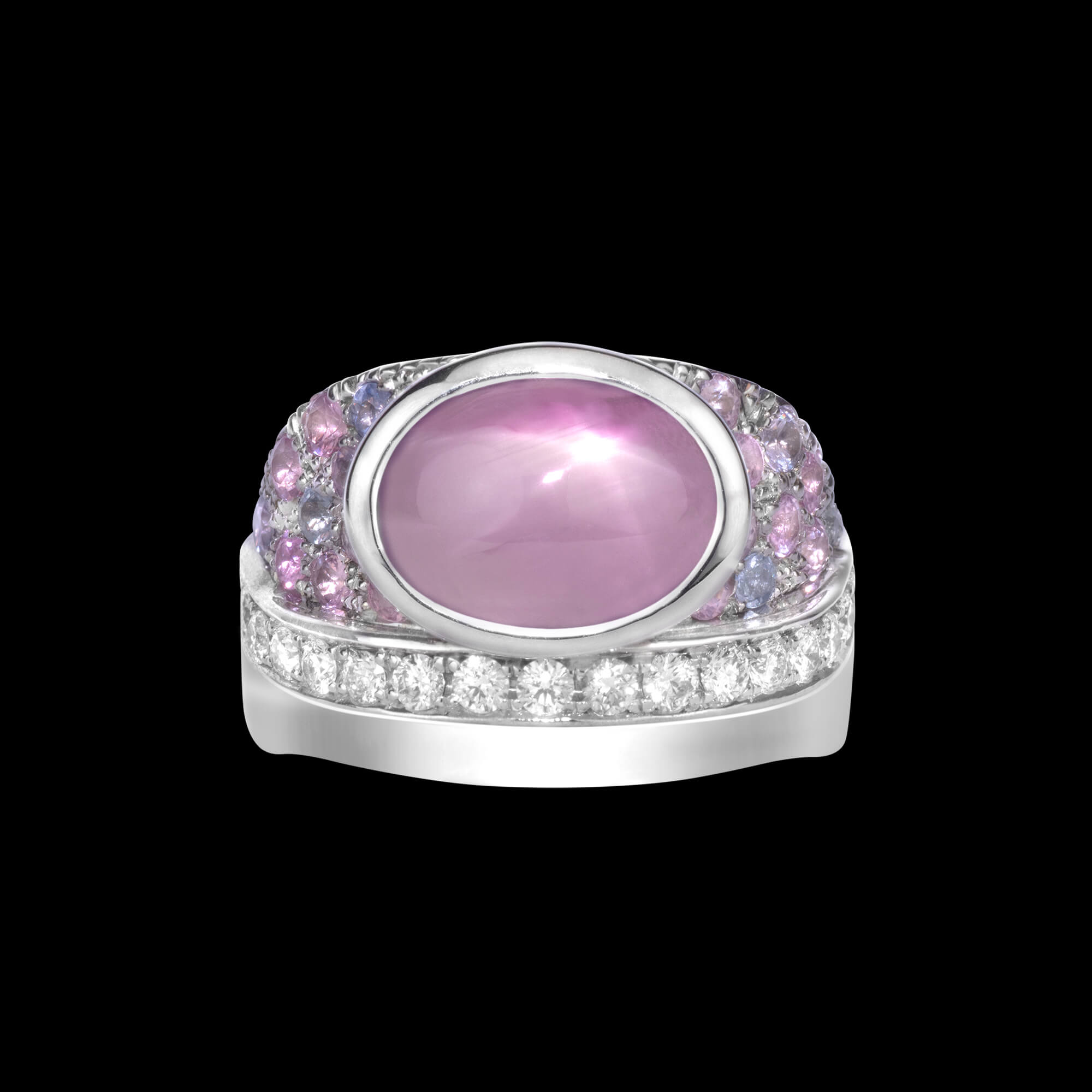 18kt White Gold & Pink Star Sapphire Wave Ring | OCEAN | FRIDA